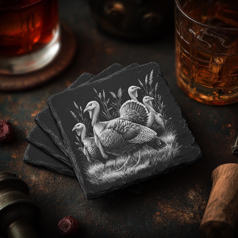 Hunting Turkey Engraving File – Laser Ready Design for Slate Coaster ...