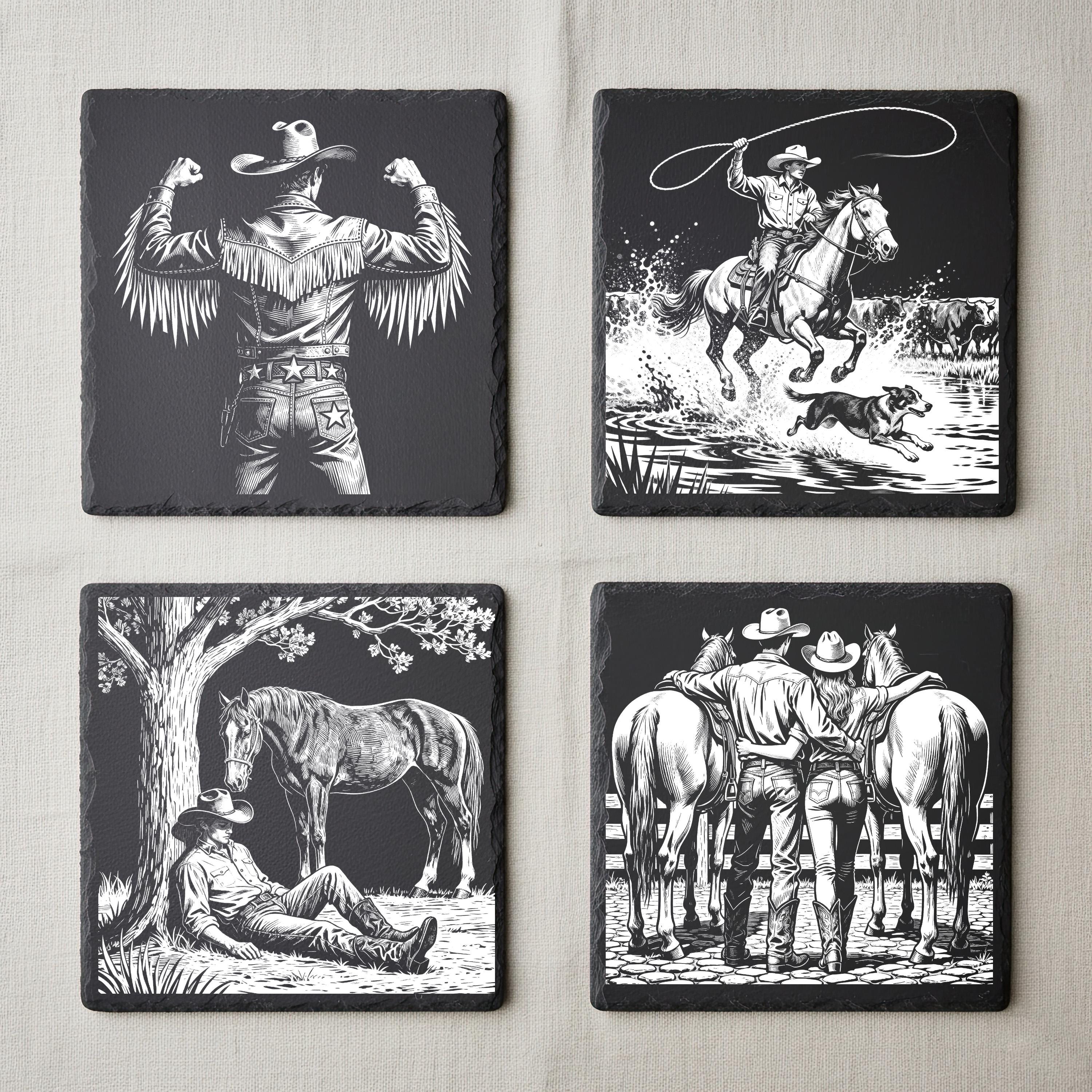 Western Engraving Bundle – Cowboy and Cowgirl PNG Designs for Laser and ...