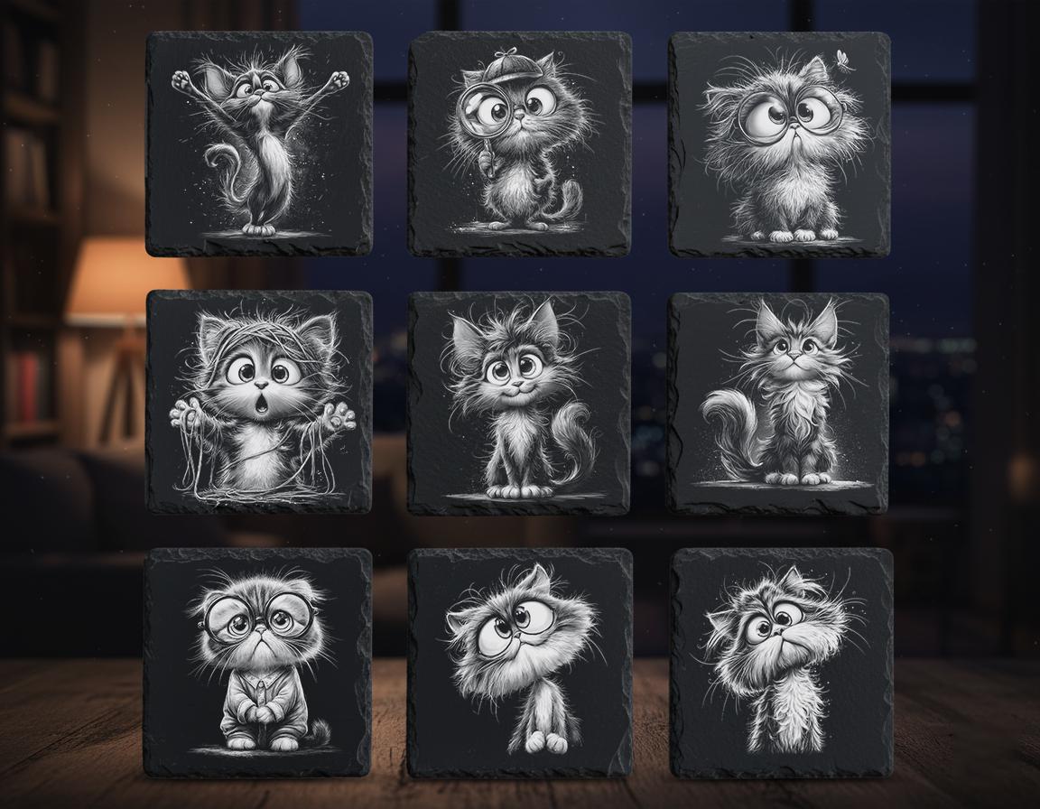 Quirky Cats Engraving Bundle – 21 Funny Cat Pngs for Laser and CNC ...