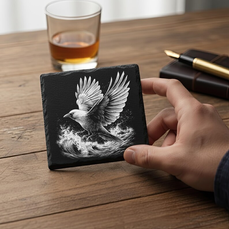Raven and Crow Engraving Files – Laser Ready PNG for Slate Coasters ...