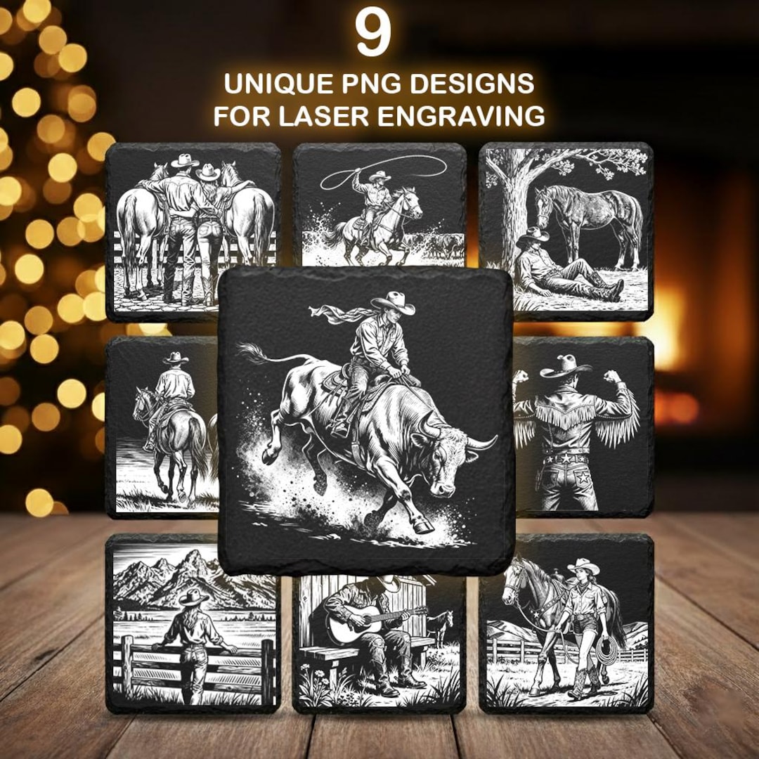 Western Engraving Bundle – Cowboy and Cowgirl PNG Designs for Laser and ...