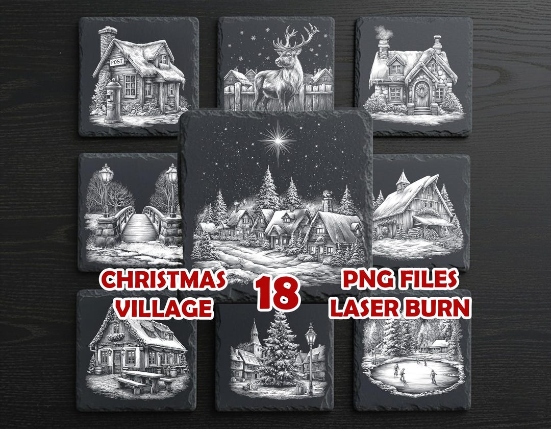 Christmas Village Laser Engraving PNG Bundle – CNC Digital Files for ...