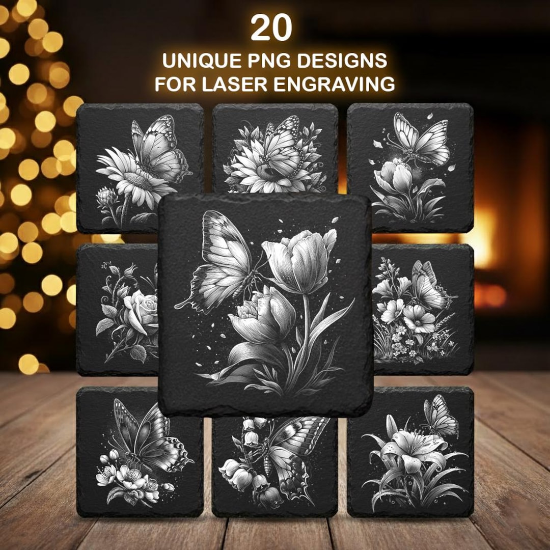 Butterfly Laser Engraving Bundle – 19 Insect PNG Files for Slate ...