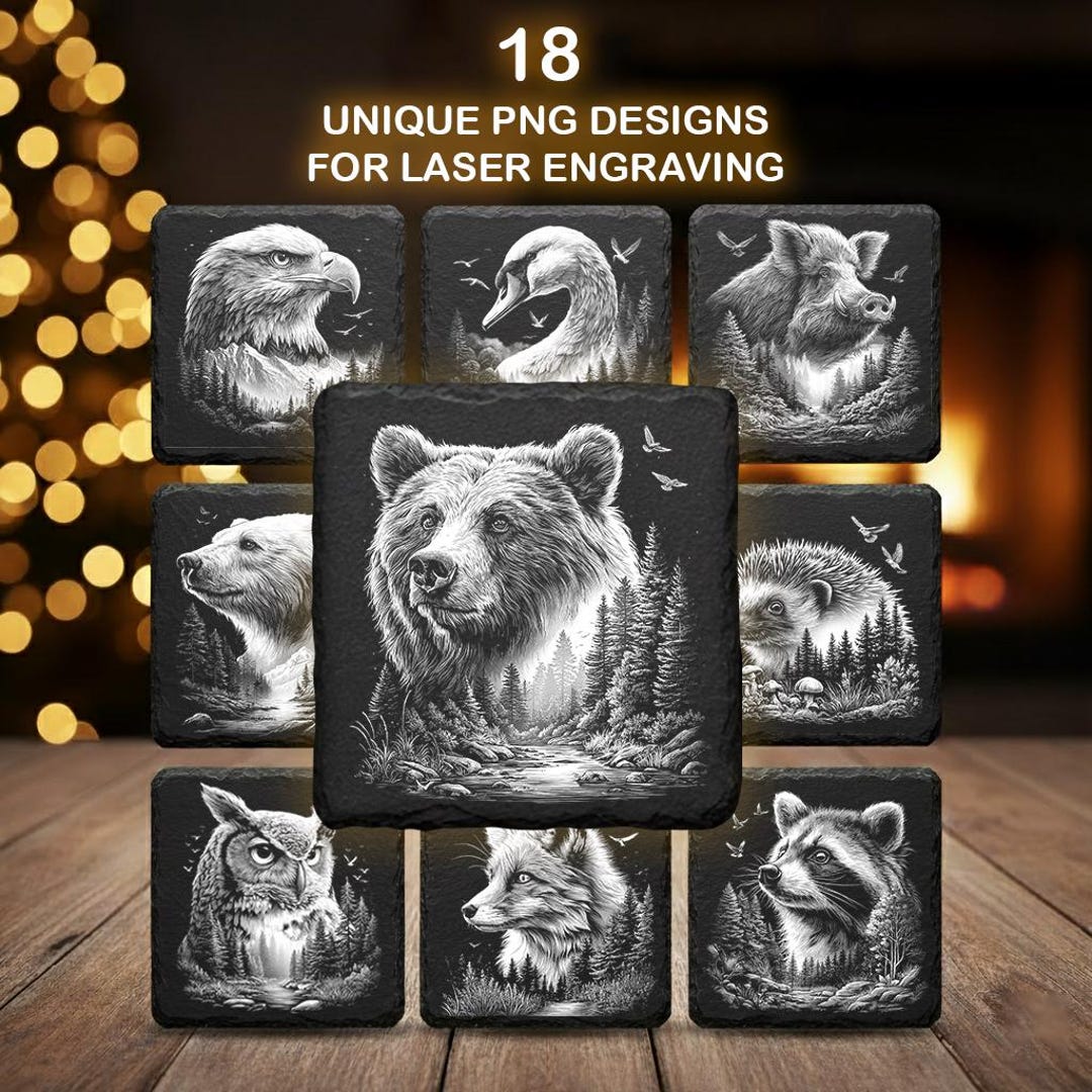 Wildlife Engraving Bundle – Laser Ready Animal Pngs for Slate Coasters ...