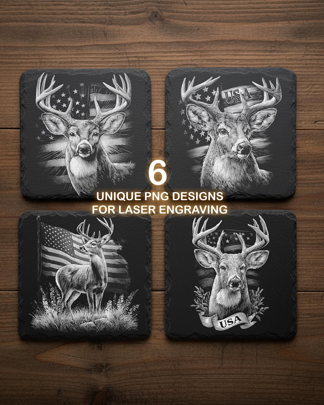 Patriotic Deer Engraving Bundle – American Wildlife PNG for Laser and ...