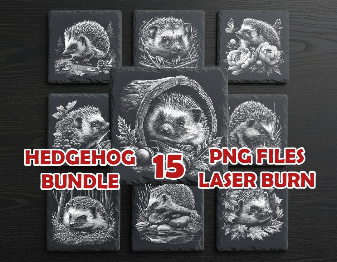 Hedgehog Laser Engraving Bundle – 15 Forest Animal PNG Files for Slate ...