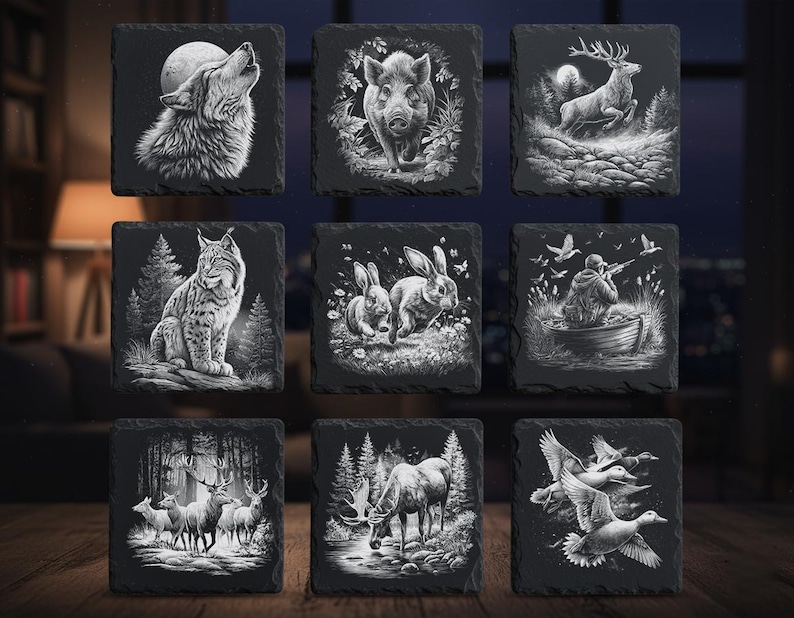 Hunting Scene Engraving Bundle – Wildlife Pngs for Laser, CNC and Slate ...