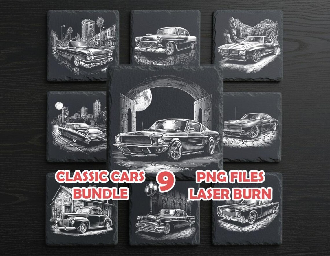 Classic American Cars Laser Engraving PNG Bundle – Digital Files for ...