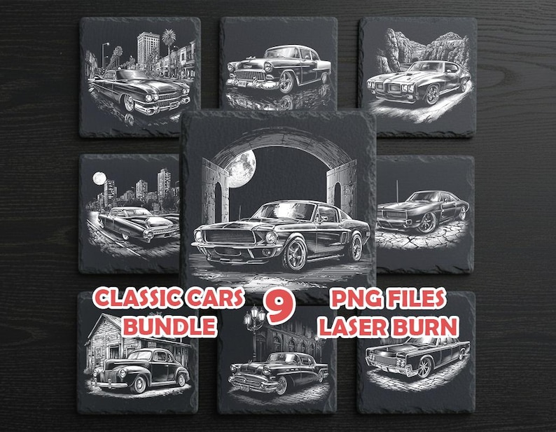 Classic American Cars Laser Engraving PNG Bundle – Digital Files for ...