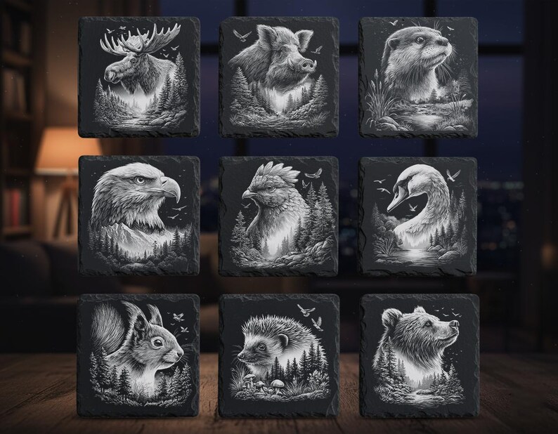 Wildlife Engraving Bundle – Laser Ready Animal Pngs for Slate Coasters ...