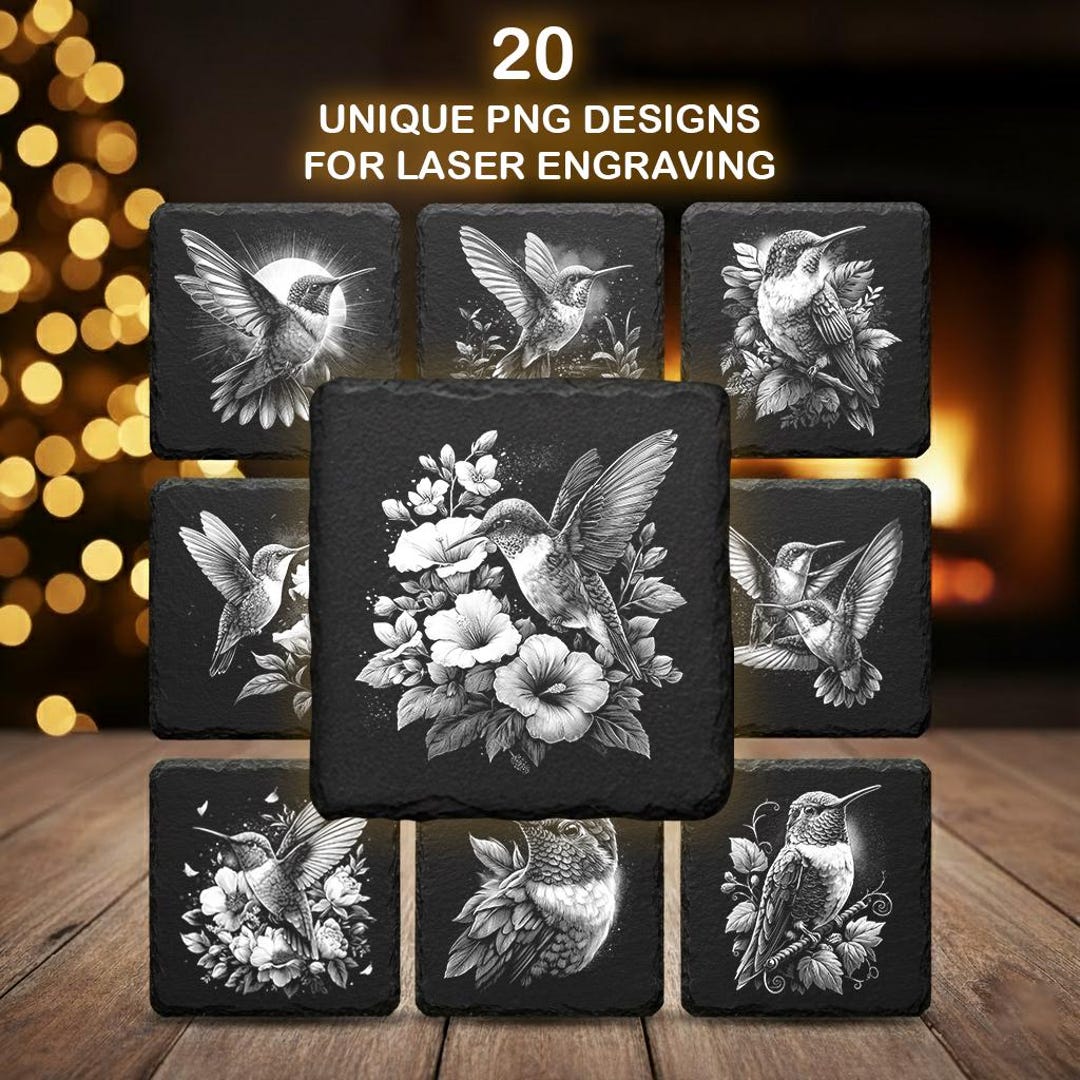 Hummingbird Engraving Bundle – Floral Bird PNG Files for Laser ...
