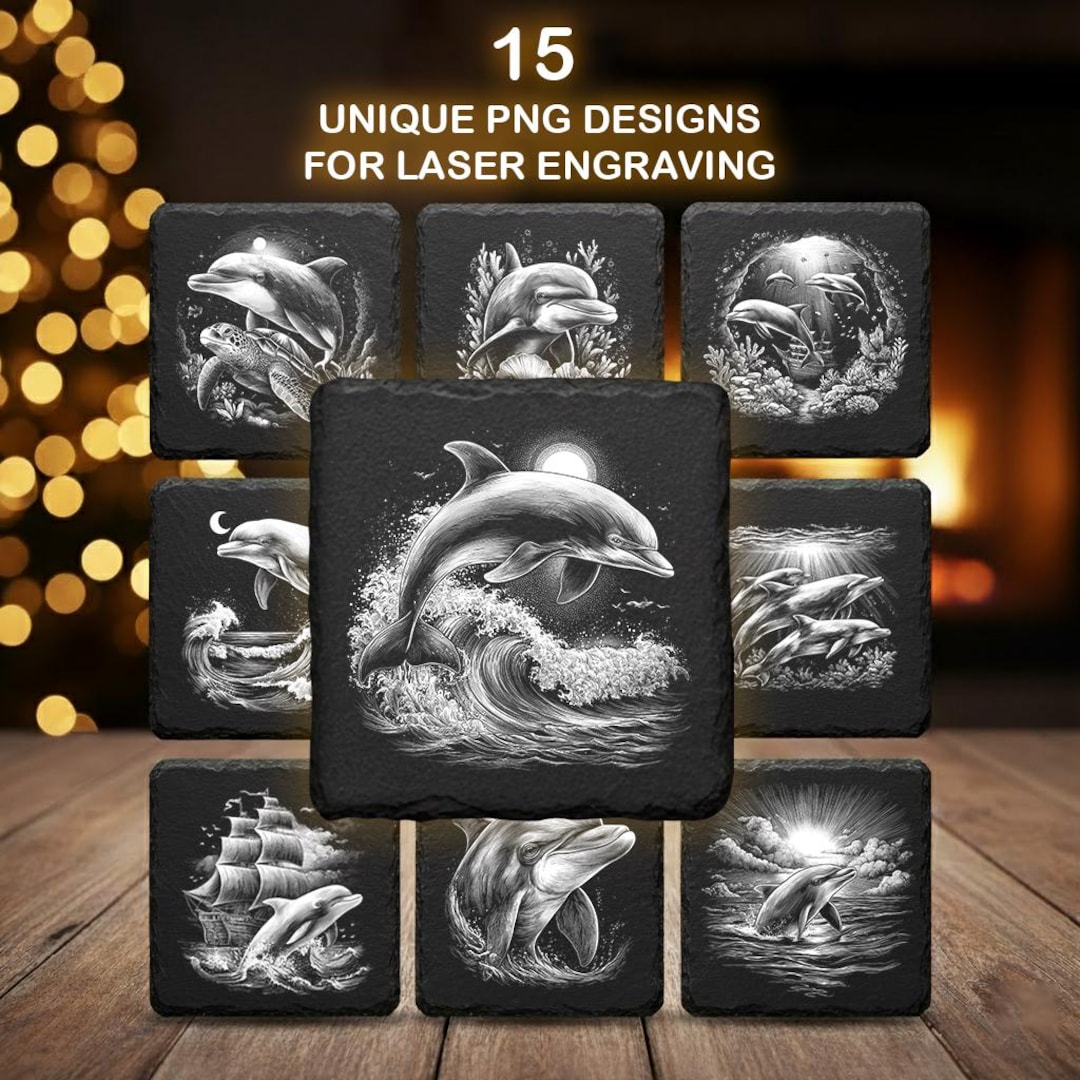 Dolphin Engraving Bundle – 15 Ocean Wildlife PNG Files for Laser ...