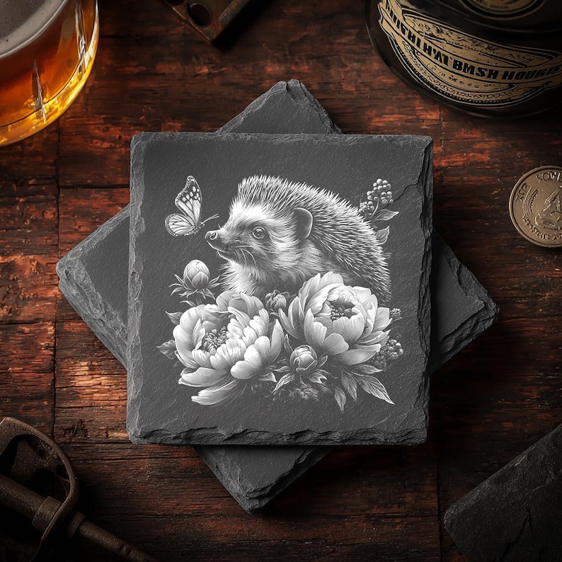 Hedgehog Laser Engraving Bundle – 15 Forest Animal PNG Files for Slate ...