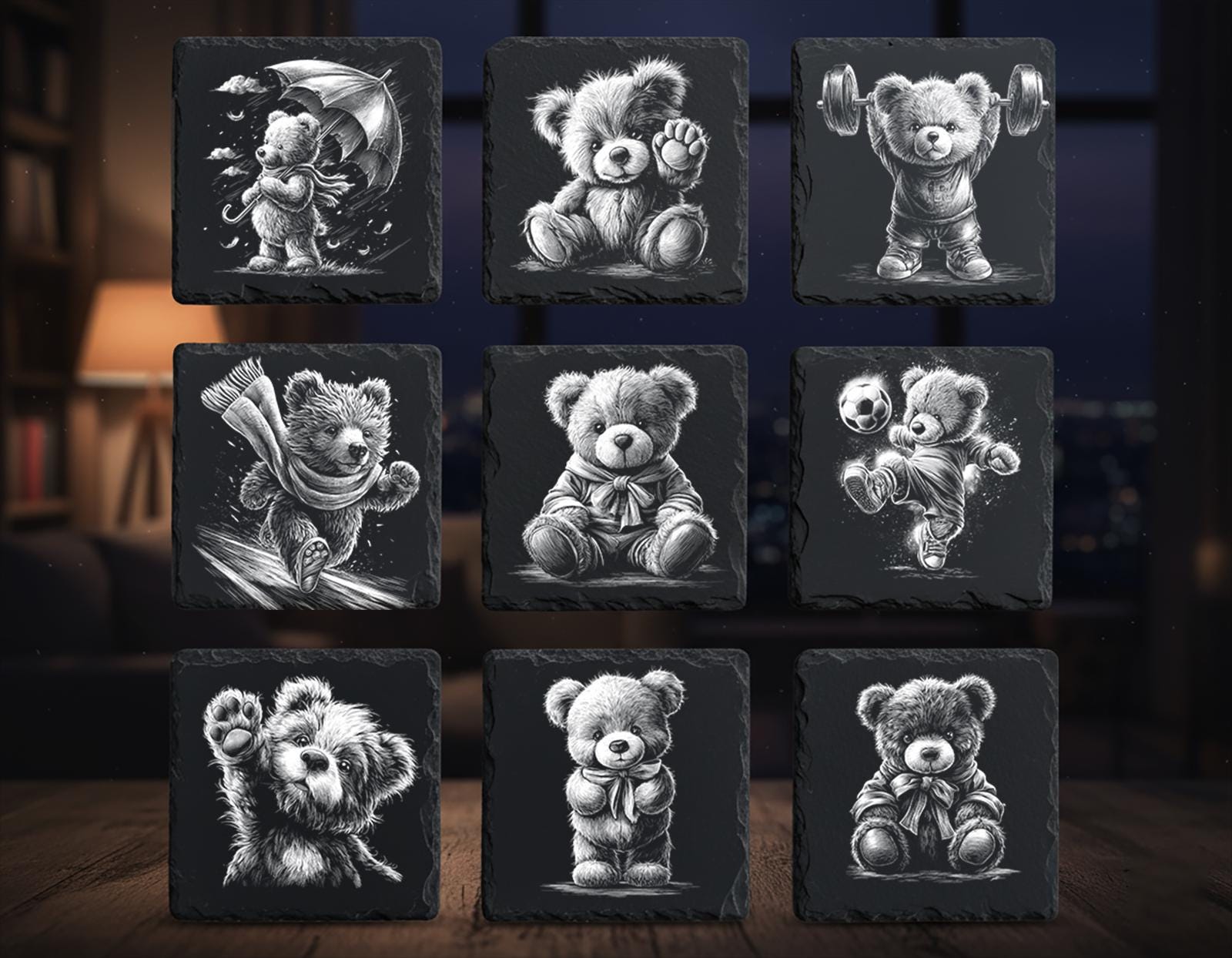 Teddy Bear Engraving Set – Laser Pngs for Slate Coasters - Etsy