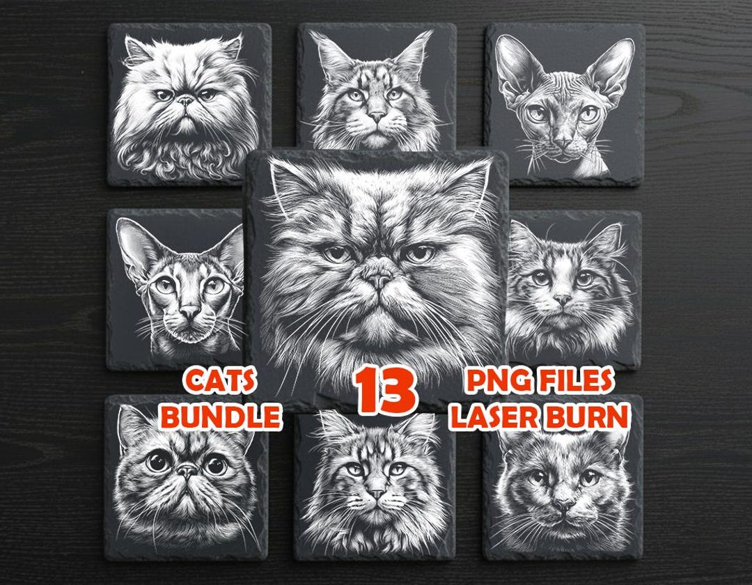 Cat Laser Engraving PNG Bundle – Feline CNC Digital Files for Glowforge ...