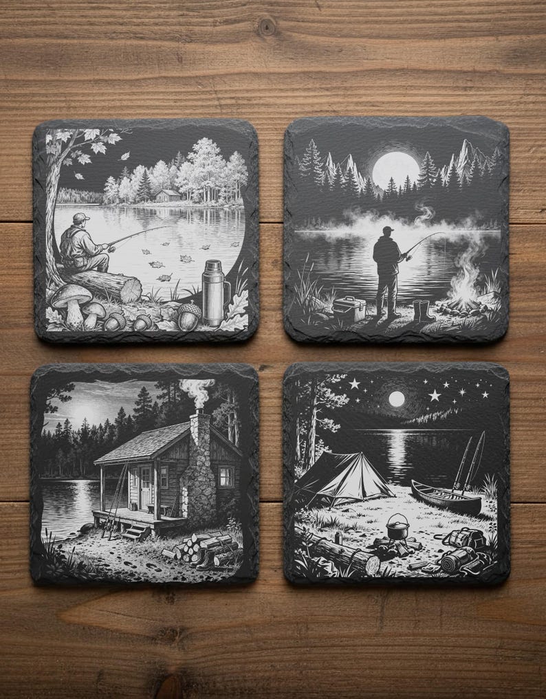 Fishing Lake Engraving Bundle – 10 Laser Ready Lake Scene Pngs for ...