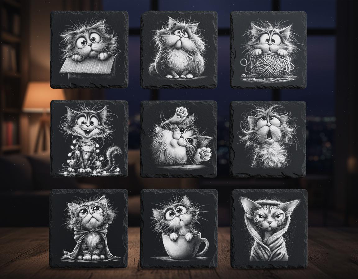 Quirky Cats Engraving Bundle – 21 Funny Cat Pngs for Laser and CNC ...