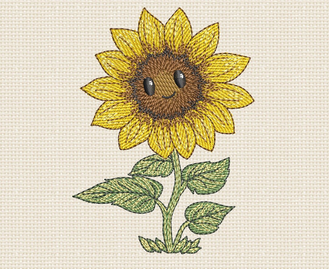 Sunflower Embroidery Design, Sunflower With Leaf Machine Embroidery ...