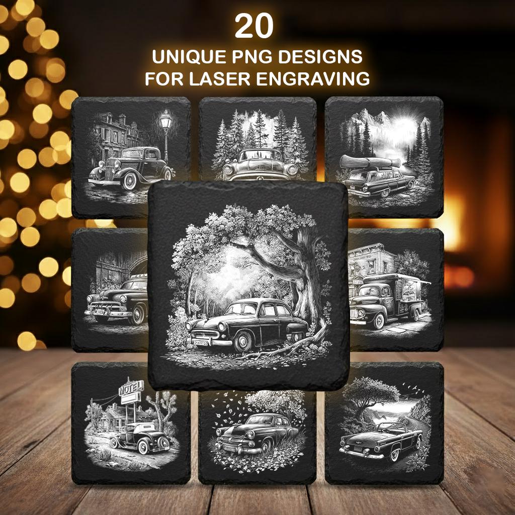 Vintage Cars Engraving Bundle – Classic Auto Pngs for Slate Coasters - Etsy