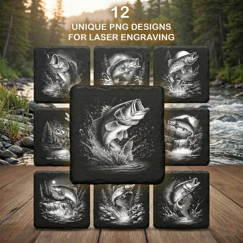 Jumping Fish Engraving Bundle – Bass, Trout, Salmon & Tarpon Pngs for ...