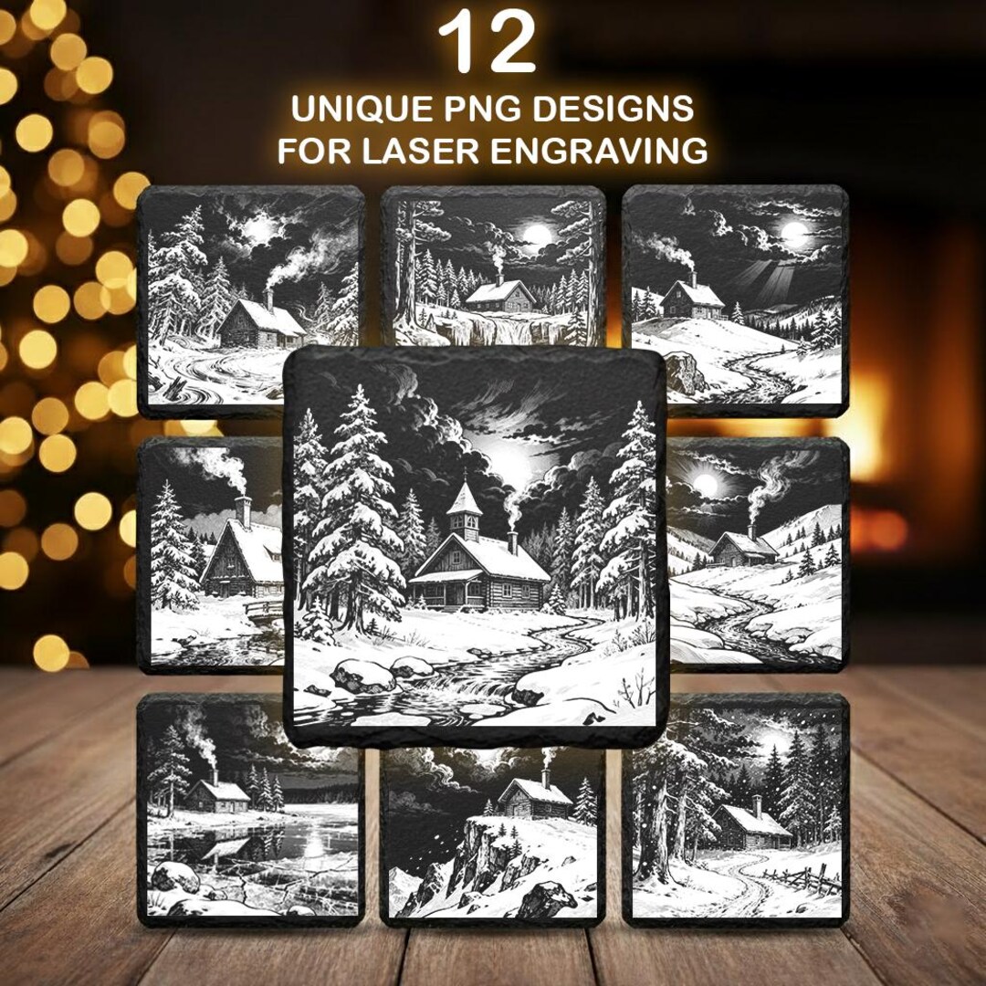 Rustic Cabin Christmas Engraving Bundle – Winter Snow Scene Holiday ...