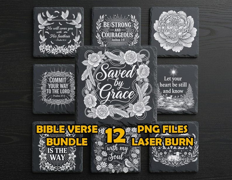 Bible Verse Laser Engraving Bundle – 12 Faith Quote PNG Files for Slate ...