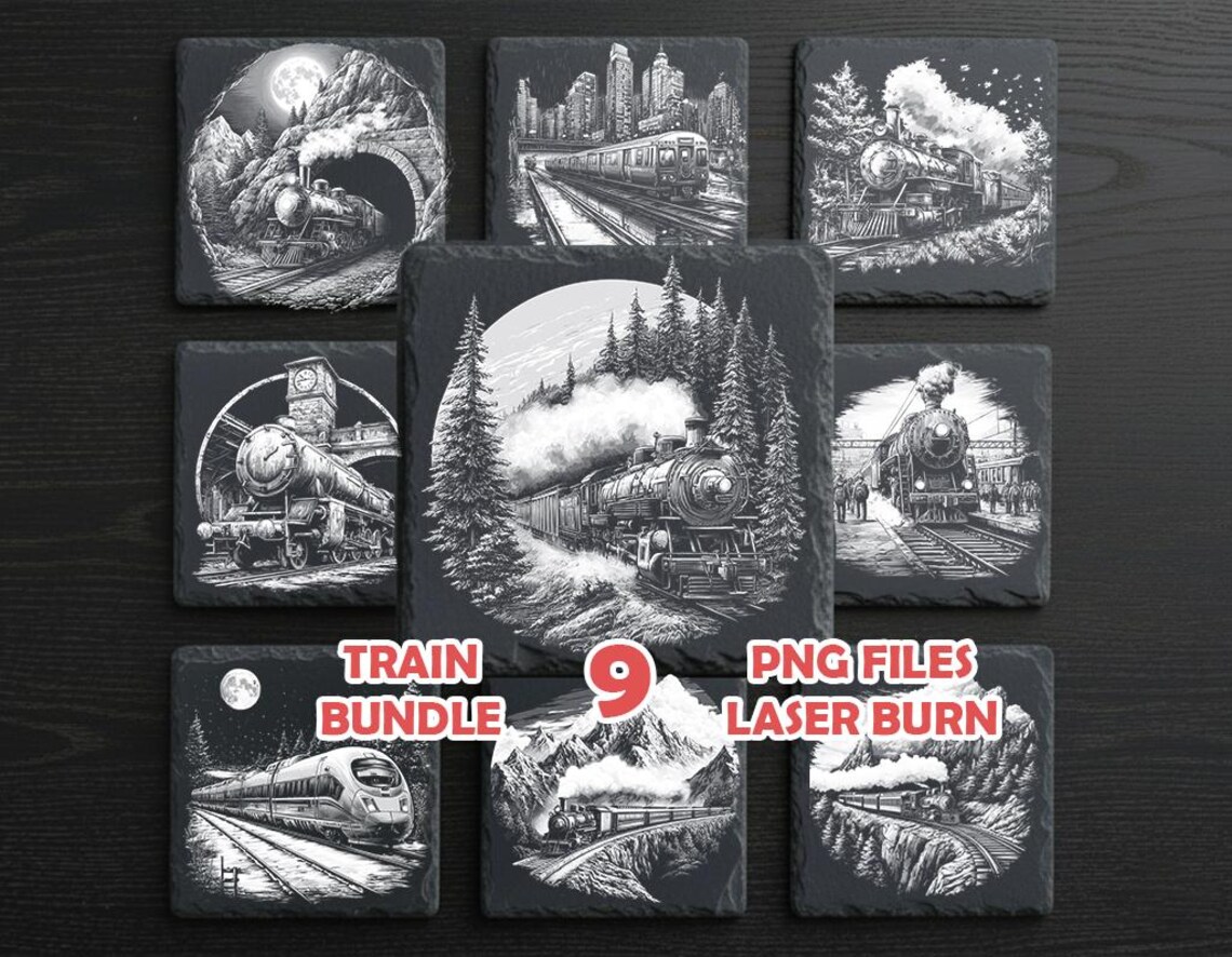 Train Laser Engraving PNG Bundle – CNC Digital Files for Glowforge ...