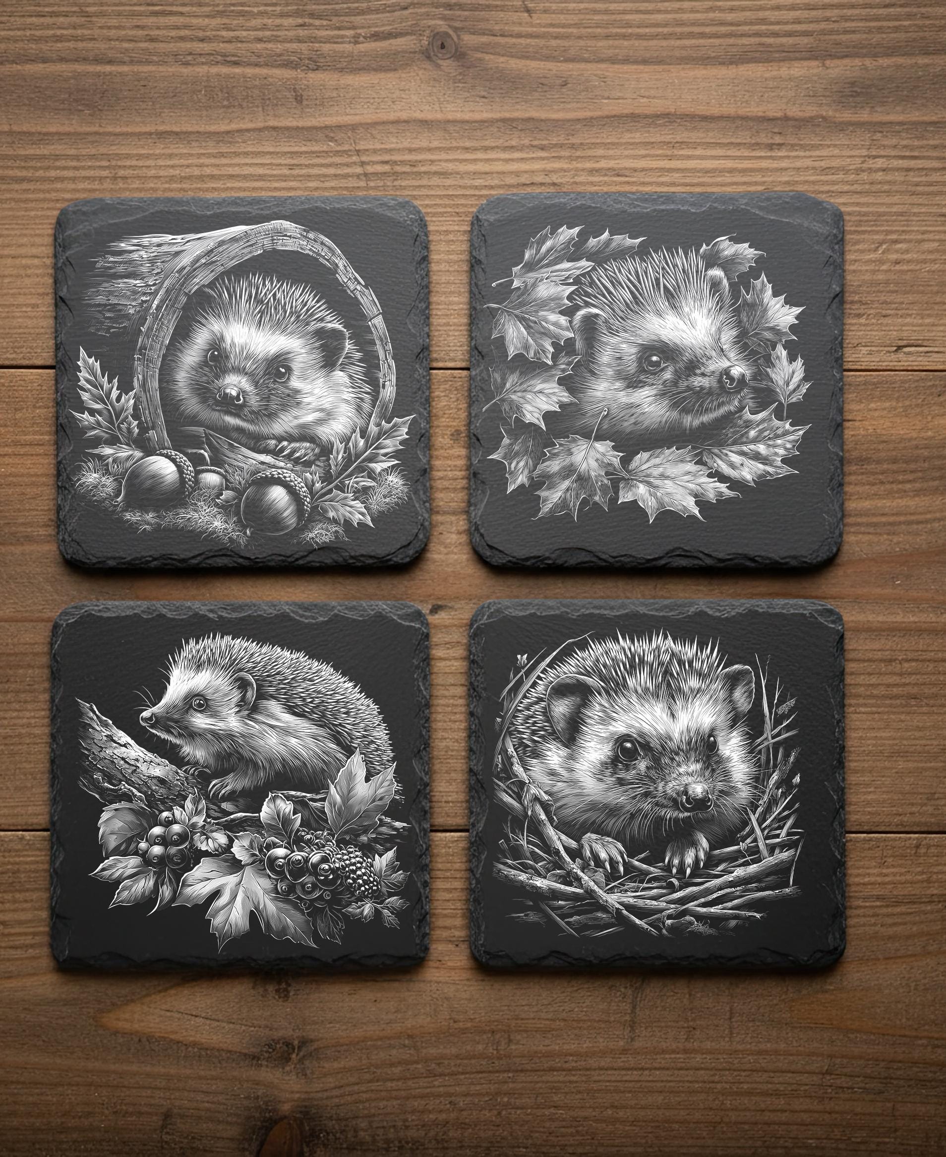 Hedgehog Laser Engraving Bundle – 15 Forest Animal PNG Files for Slate ...