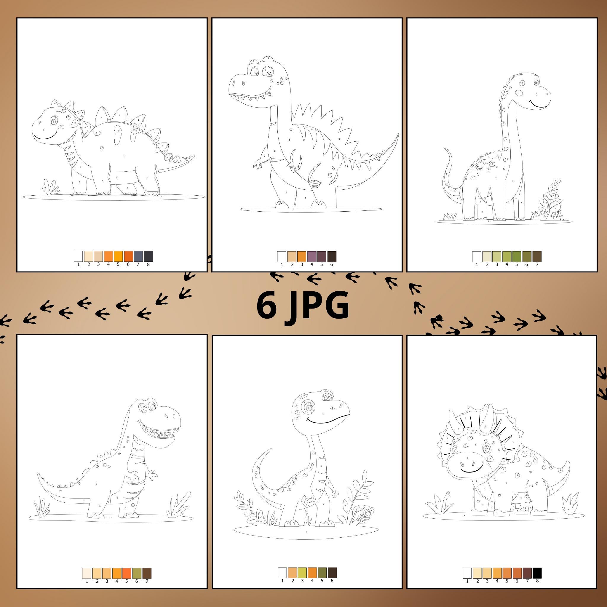 Dinosaur Paint by Numbers | Coloring Pages Set | Printable Dinosaur Art ...