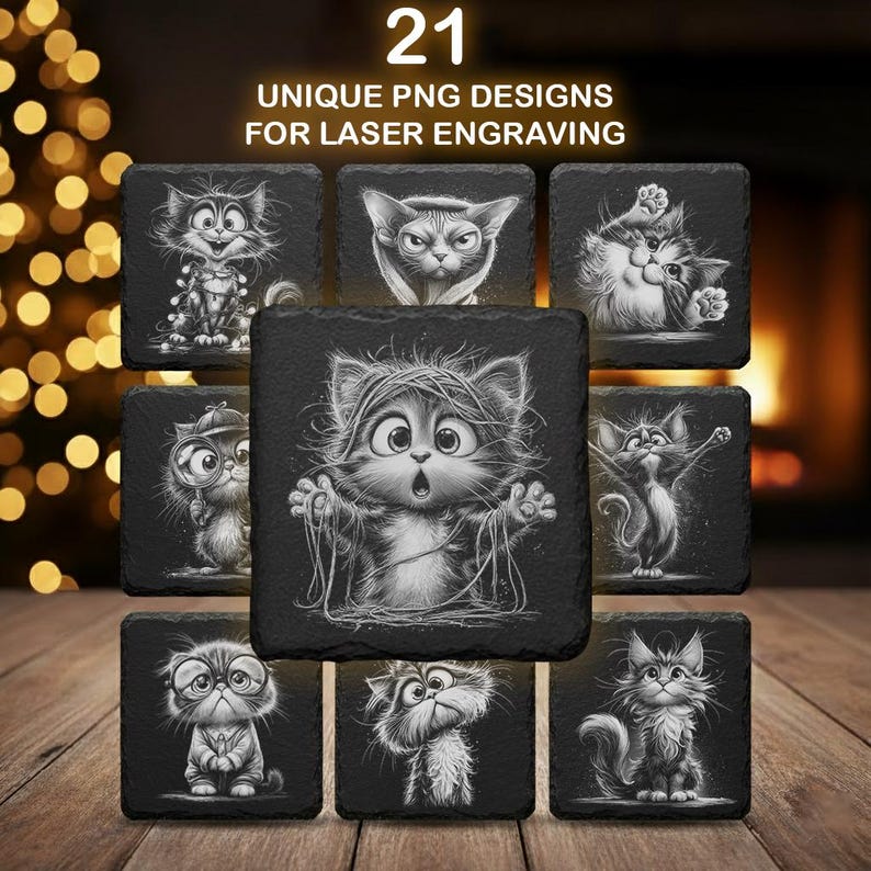 Quirky Cats Engraving Bundle – 21 Funny Cat Pngs for Laser and CNC ...