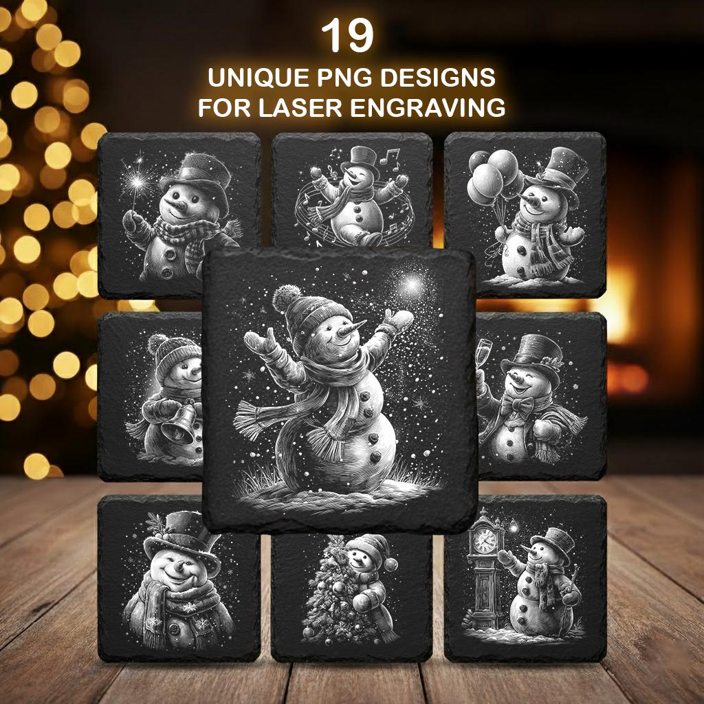 Snowman Laser Engraving Bundle – 19 Christmas PNG Files for Slate ...