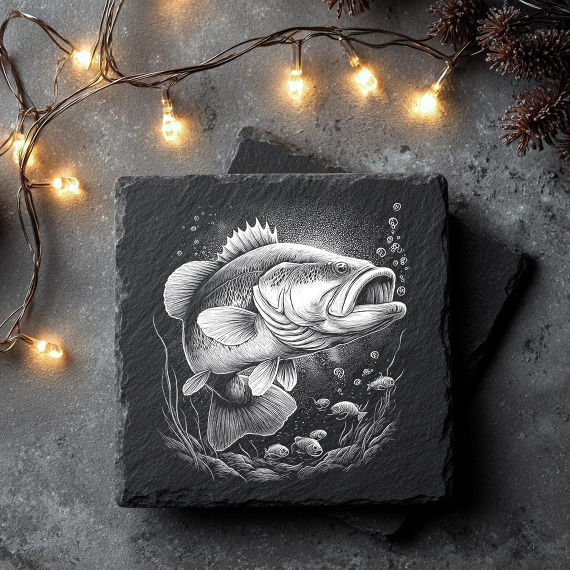 Bass Fish Engraving Bundle – Fishing Laser Ready PNG for Slate Coasters ...