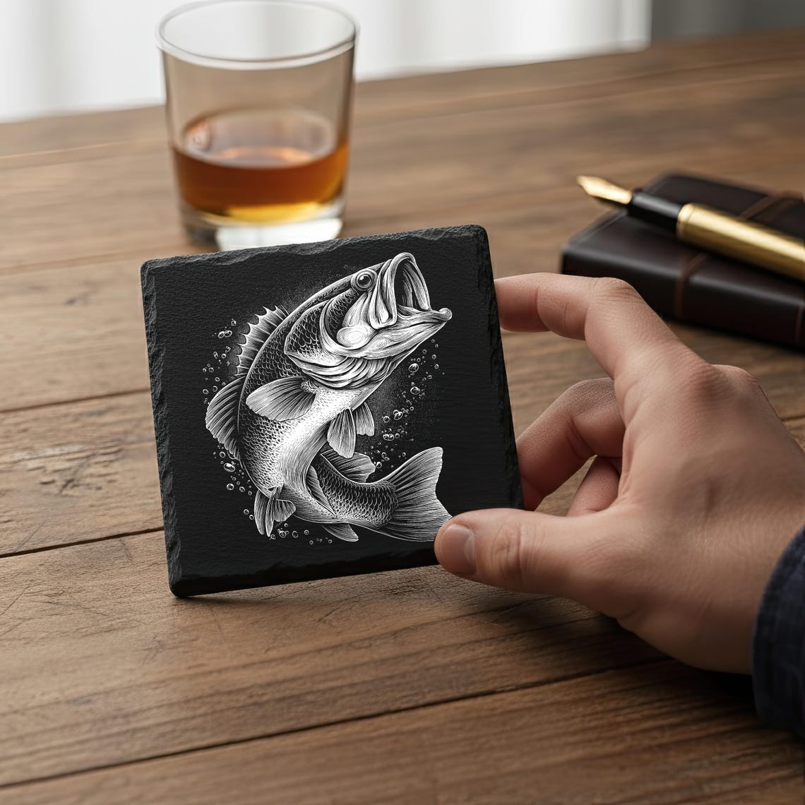 Bass Fish Engraving Bundle – Fishing Laser Ready PNG for Slate Coasters ...