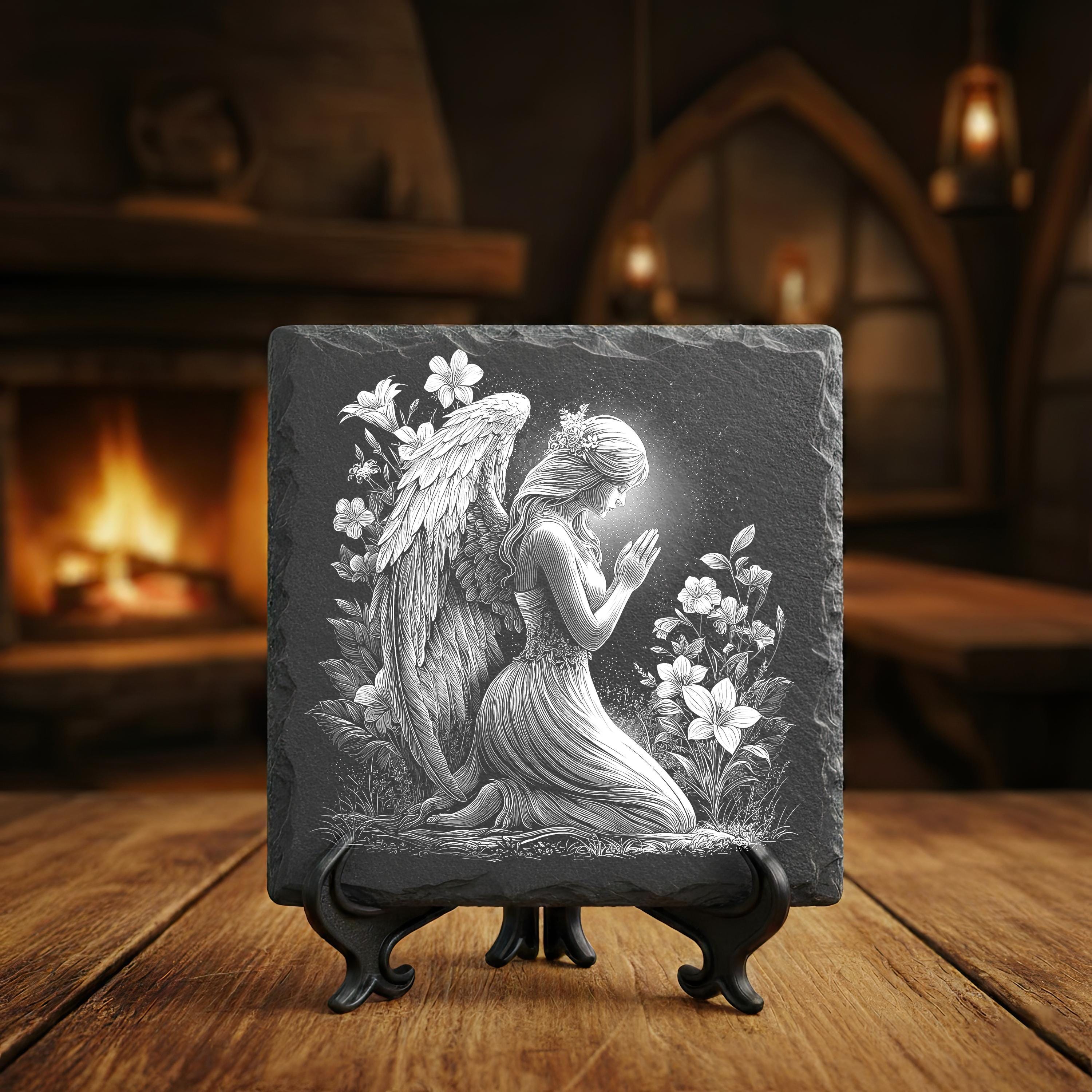 Angel Engraving – Bible & Religious Laser Ready PNG for Slate Coasters ...