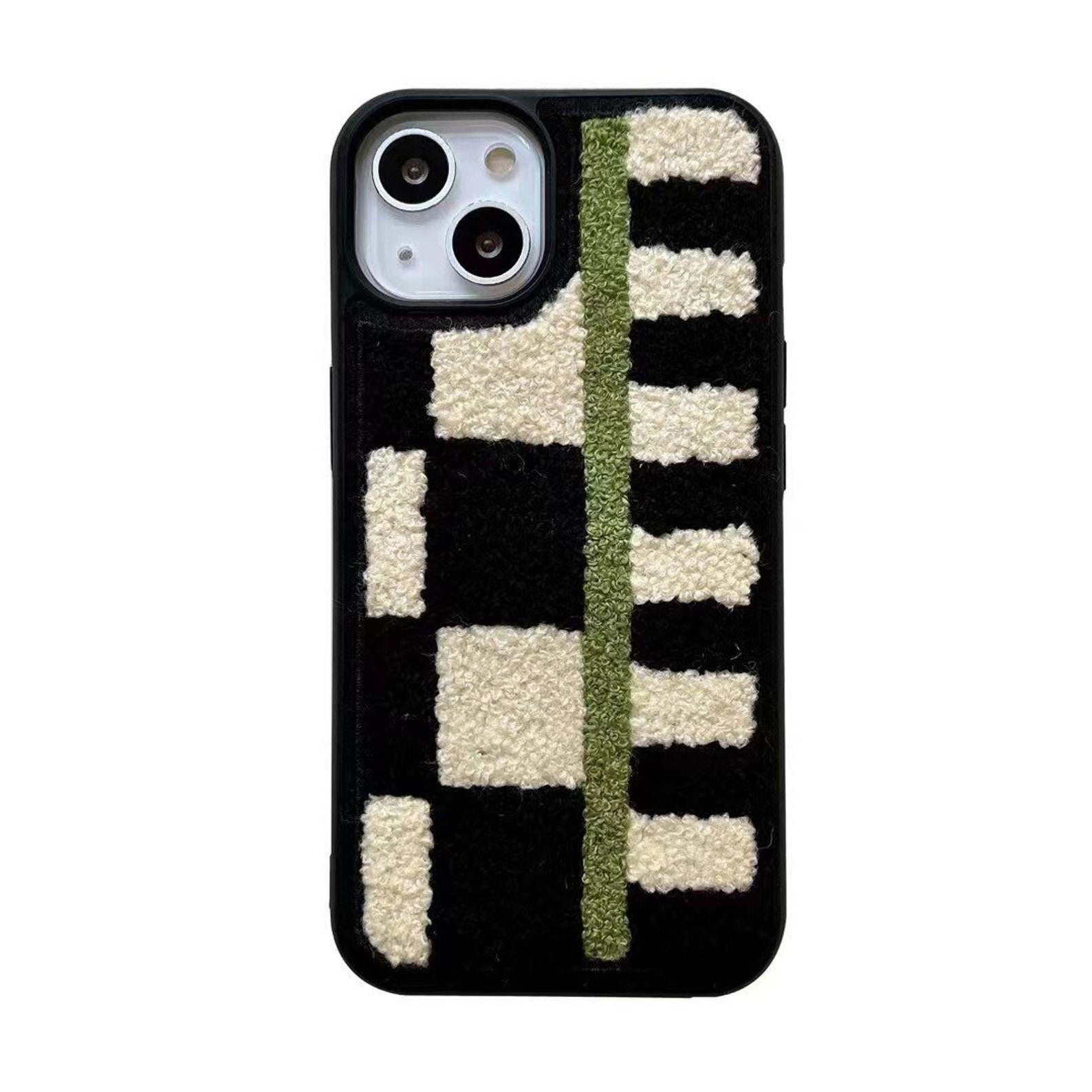 TGF Korean Splicing Geometry Lattice Plush Soft Case for iPhone 13 12 7 ...