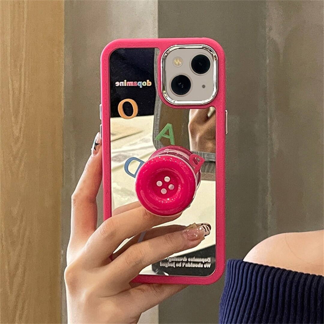 TGF Korean Letter Rose Red Buttons Bracket Mirror Soft Phone Case for ...