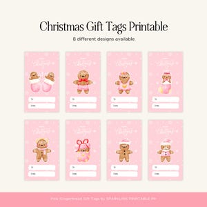 Pink Gingerbread Gift Tags Printable, Gingerbread Gift Tag DIY ...