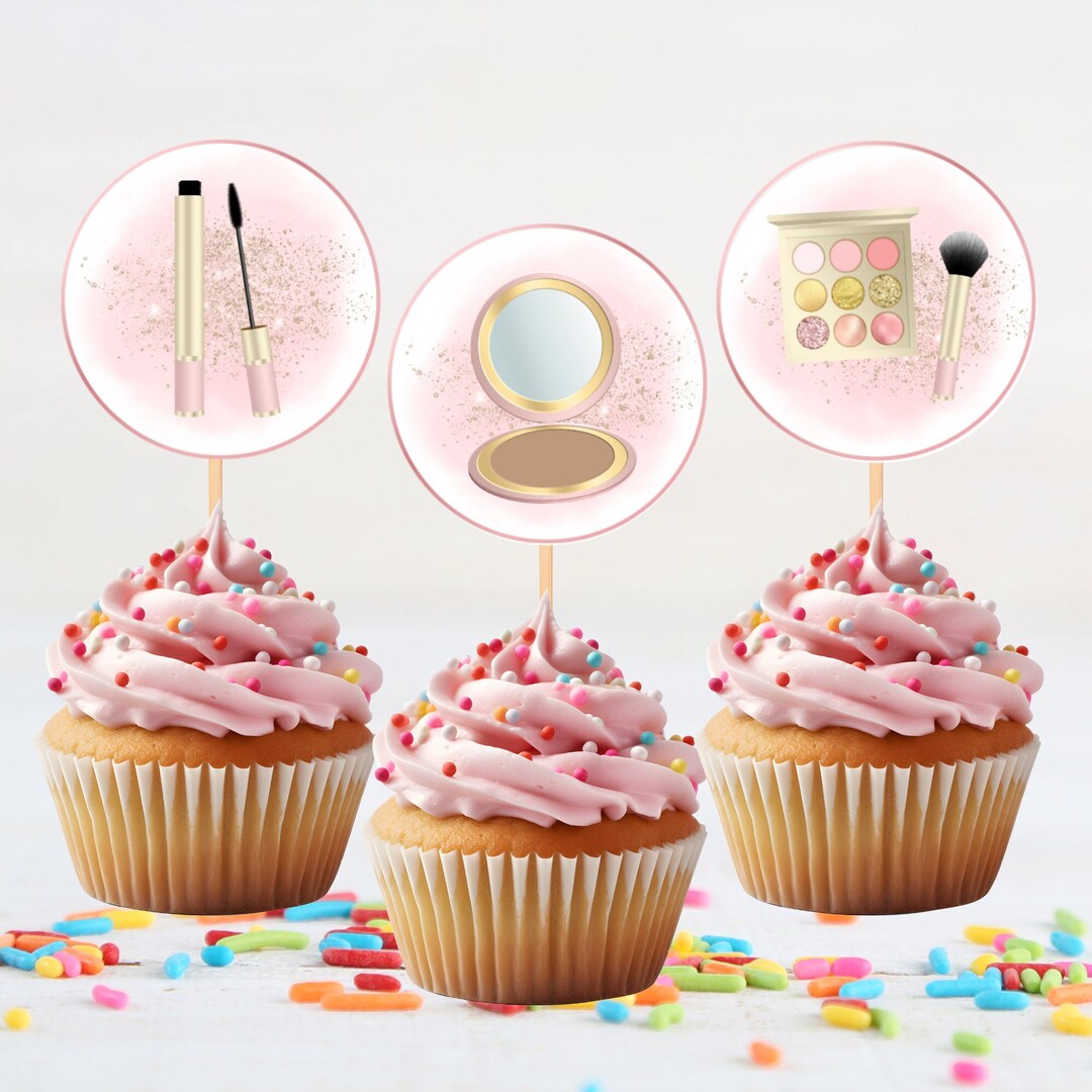Blush and Champagne Makeup Cupcake Topper Printable, Makeup Cupcake ...