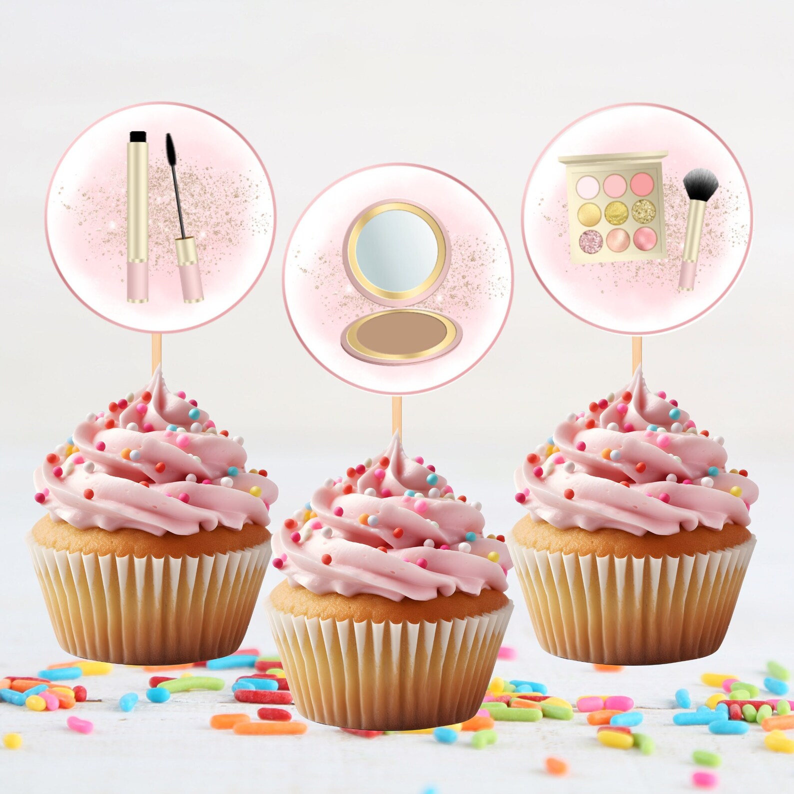 Blush and Champagne Makeup Cupcake Topper Printable, Makeup Cupcake ...