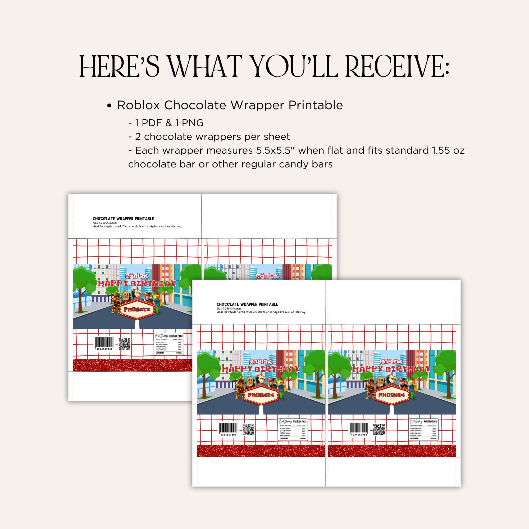 Roblox Chocolate Wrapper Printable, Roblox Chocolate Bar Wrapper ...