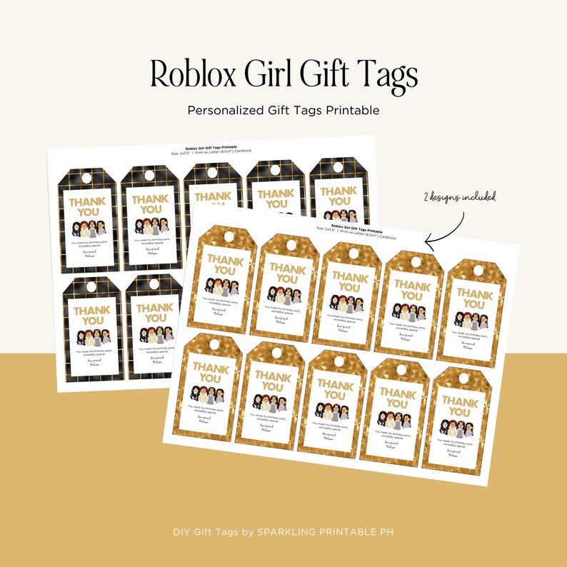 Roblox Girl Gift Tags Printable, Roblox Girl Gift Tag Printable, Gold ...