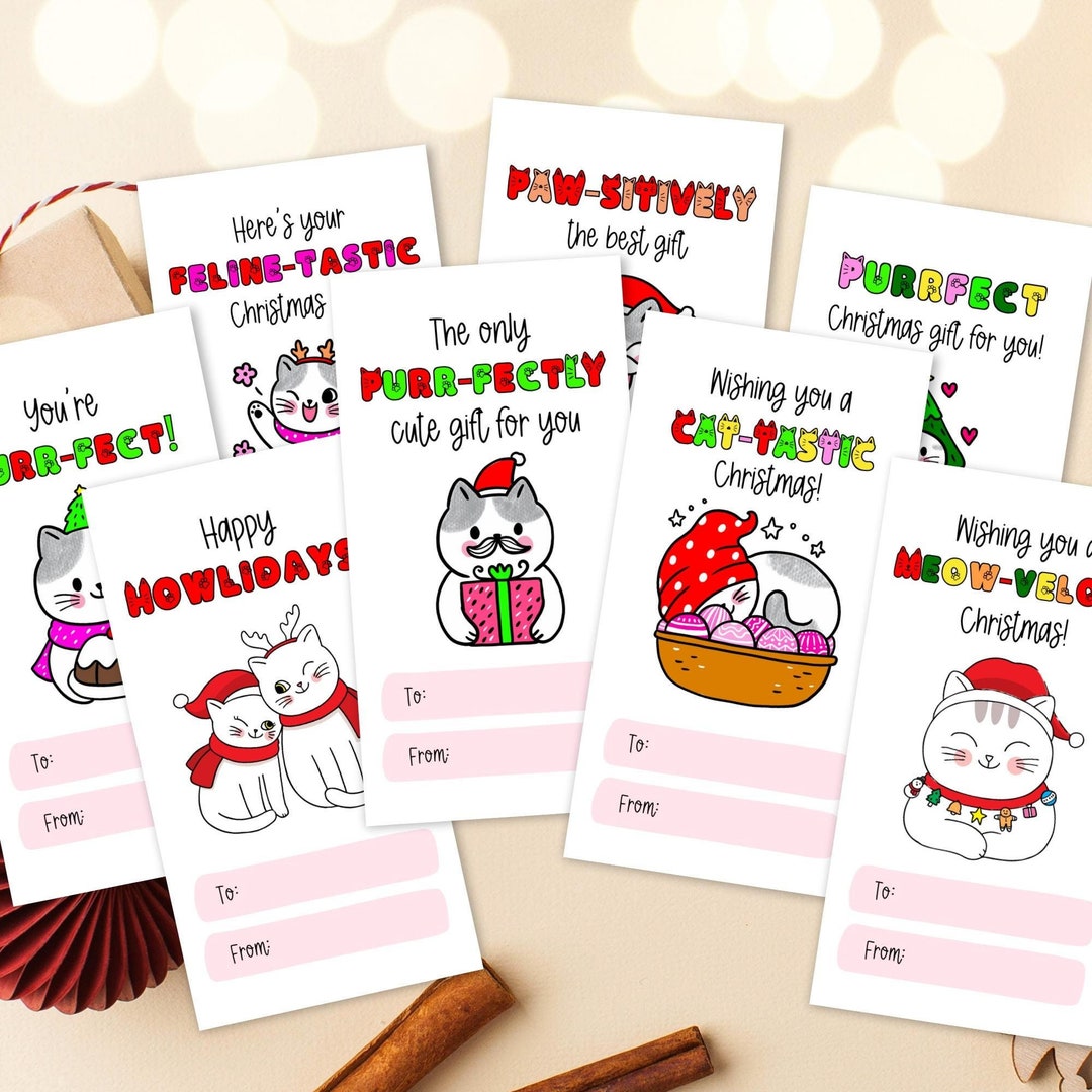 Cat Christmas Gift Tags Printable, Christmas Cat Gift Tags Printable ...