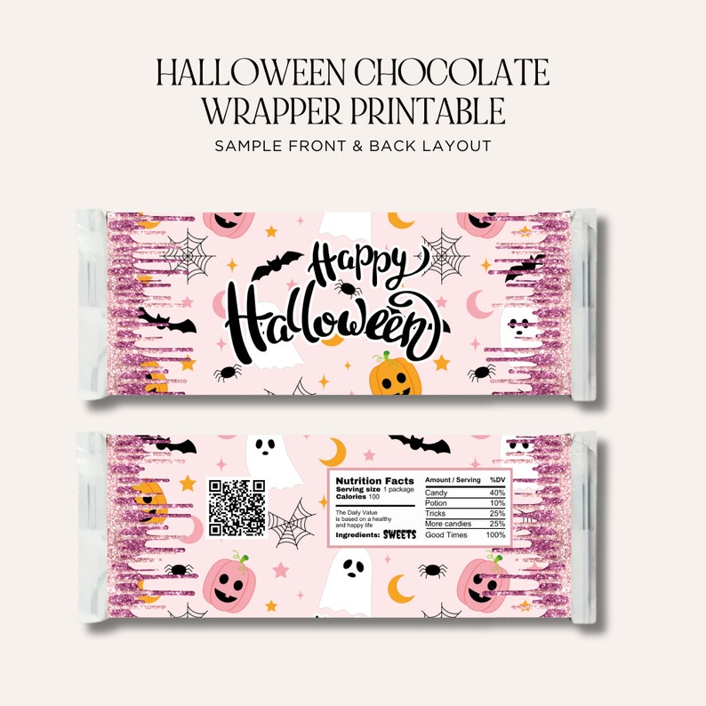 Printable Halloween Chocolate Wrapper, Halloween Chocolate Bar Wrapper ...