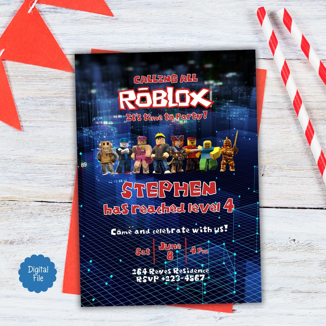Roblox Invitation Printable, Custom Roblox Invitation Template, Roblox ...