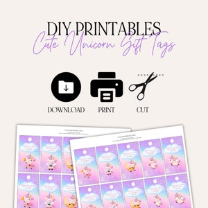 Cute Unicorn Gift Tags Printable, Unicorn Gift Bag Tags, Unicorn ...