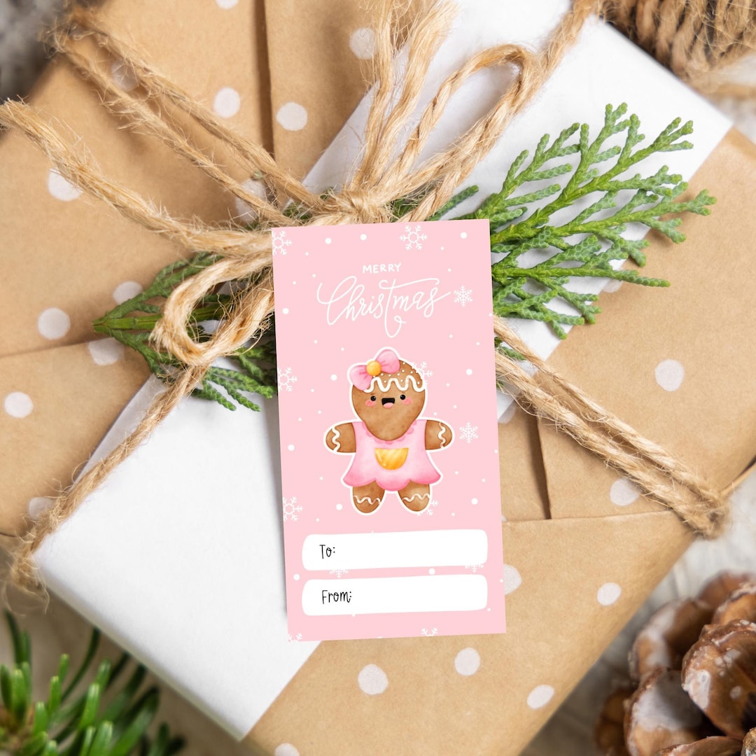 Pink Gingerbread Gift Tags Printable, Gingerbread Gift Tag DIY ...