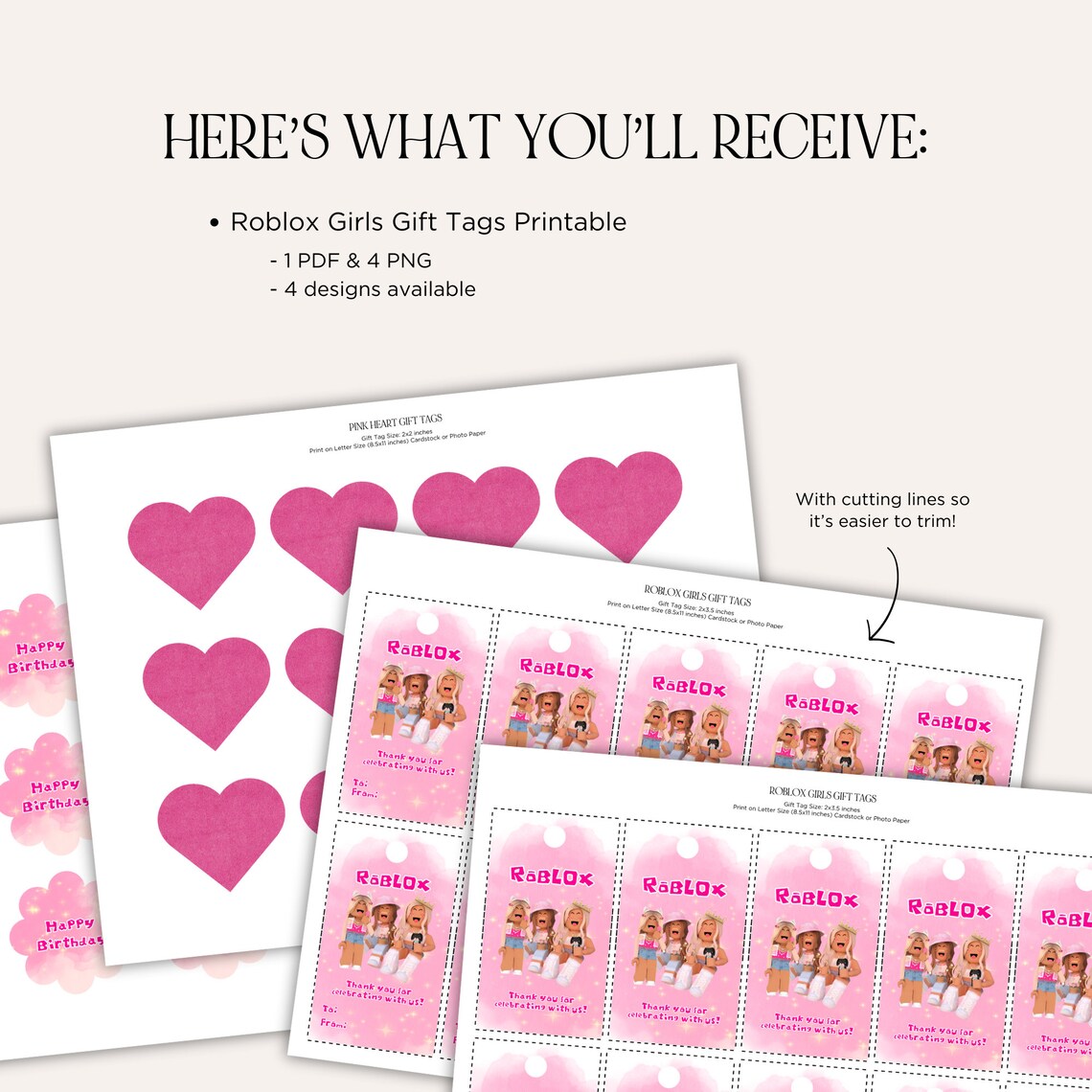 Roblox Girl Gift Tag Printable, Roblox Party Favor Tags, Roblox Girl ...