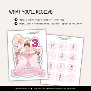 Floral Ballerina Cake Topper Printable, Personalized Birthday Cake ...