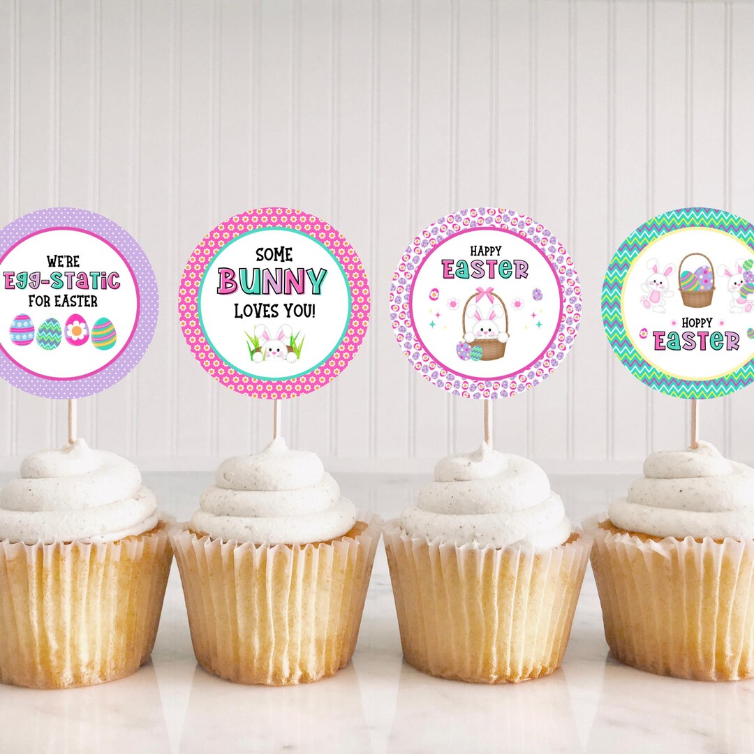Easter Bunny Cupcake Toppers Printable, Happy Easter Cupcake Toppers ...
