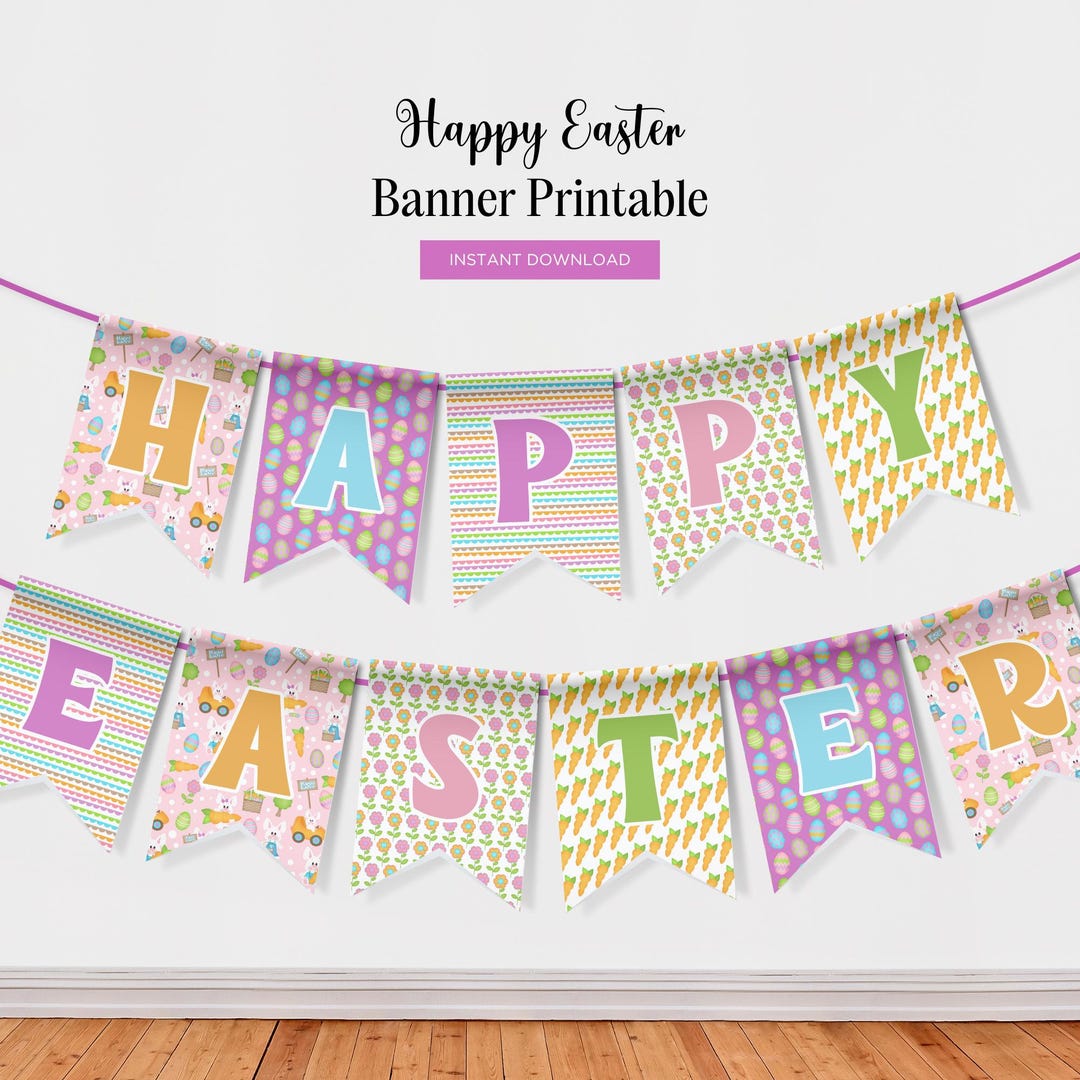 Happy Easter Bunting Printable, Happy Easter Banner Printable, Happy Easter Banner Letters ...